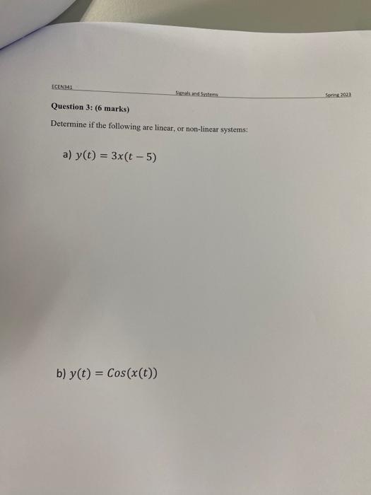 Determine if the following are hinear, or non-linear | Chegg.com