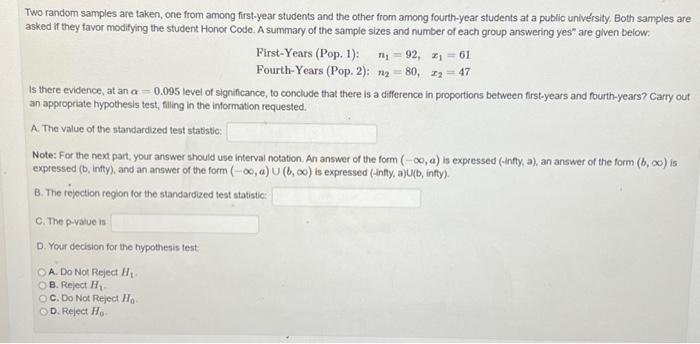 Solved Two random samples are taken, one from among | Chegg.com
