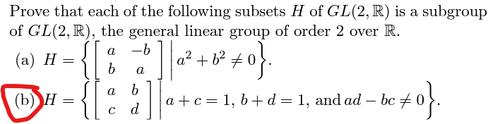 Solved prove that each of the following subsets H of | Chegg.com