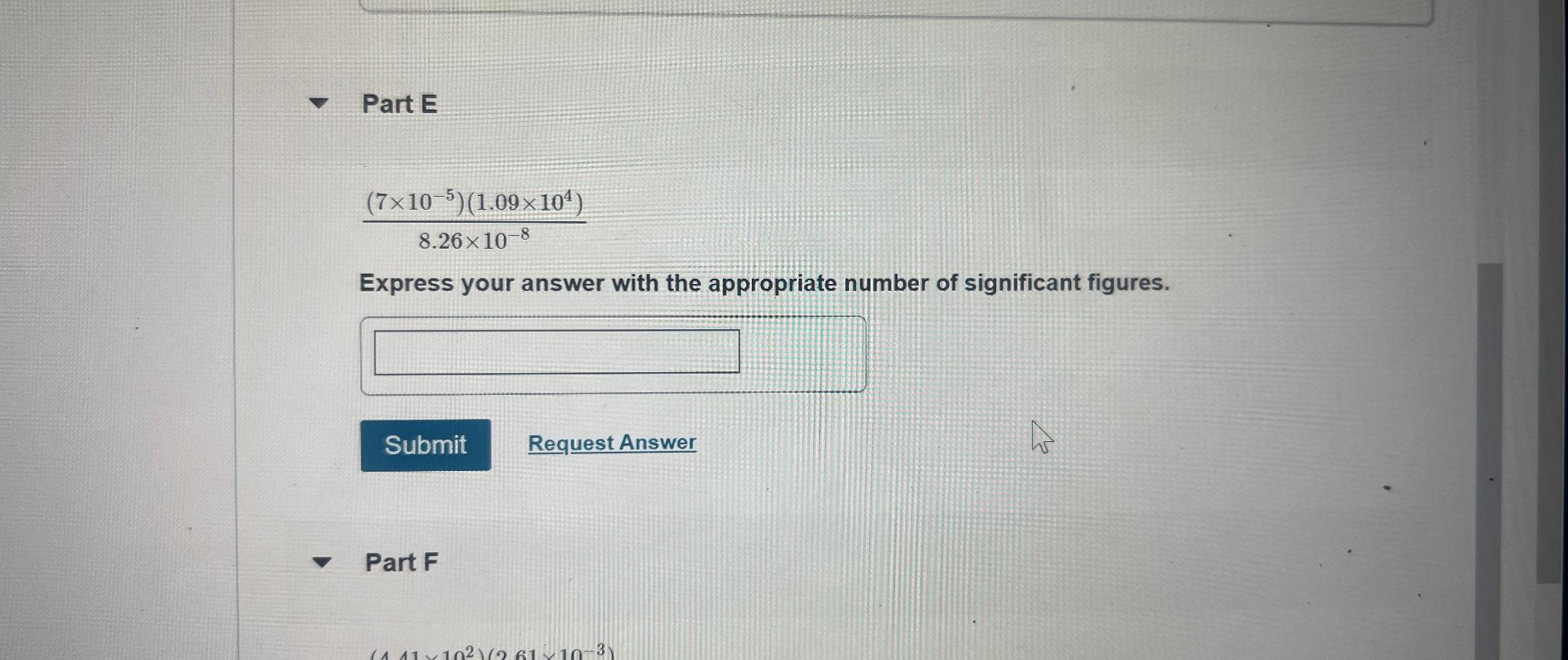 Solved Part E(7×10-5)(1.09×104)8.26×10-8Express your answer | Chegg.com