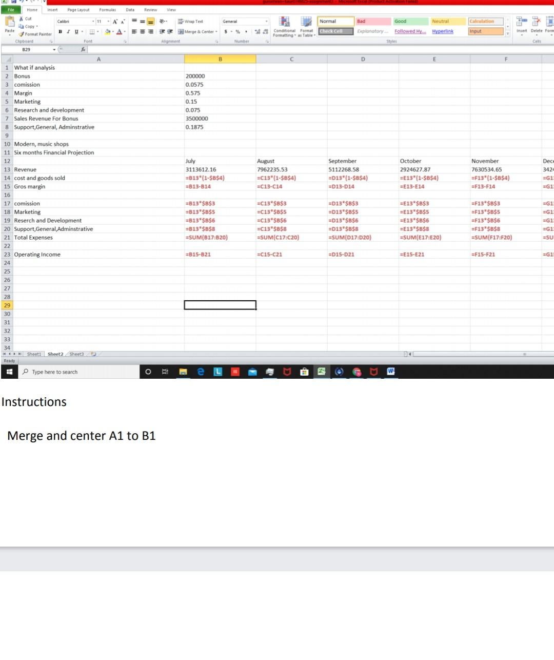 Solved BIU A- Merge & Center $ % 1.00 Paste Format Painter | Chegg.com