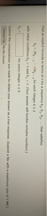 Solved Find an explicit formula in terms of n for a sequence | Chegg.com