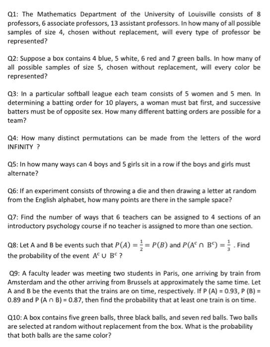 Solved Q1: The Mathematics Department of the University of | Chegg.com