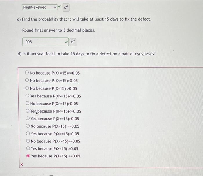 Solved c) Find the probability that it will take at least 15 | Chegg.com