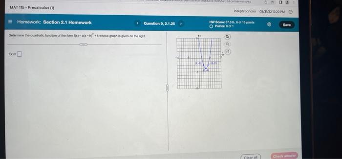 Solved MAT 115 - Precalculus (1) Homework: Section 2.1 | Chegg.com