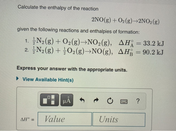 Solved Calculate the enthalpy of the reaction 2NO(g) + O2(g) | Chegg.com