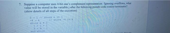 Solved 7. Suppose a computer uses 4-bit one's complement | Chegg.com