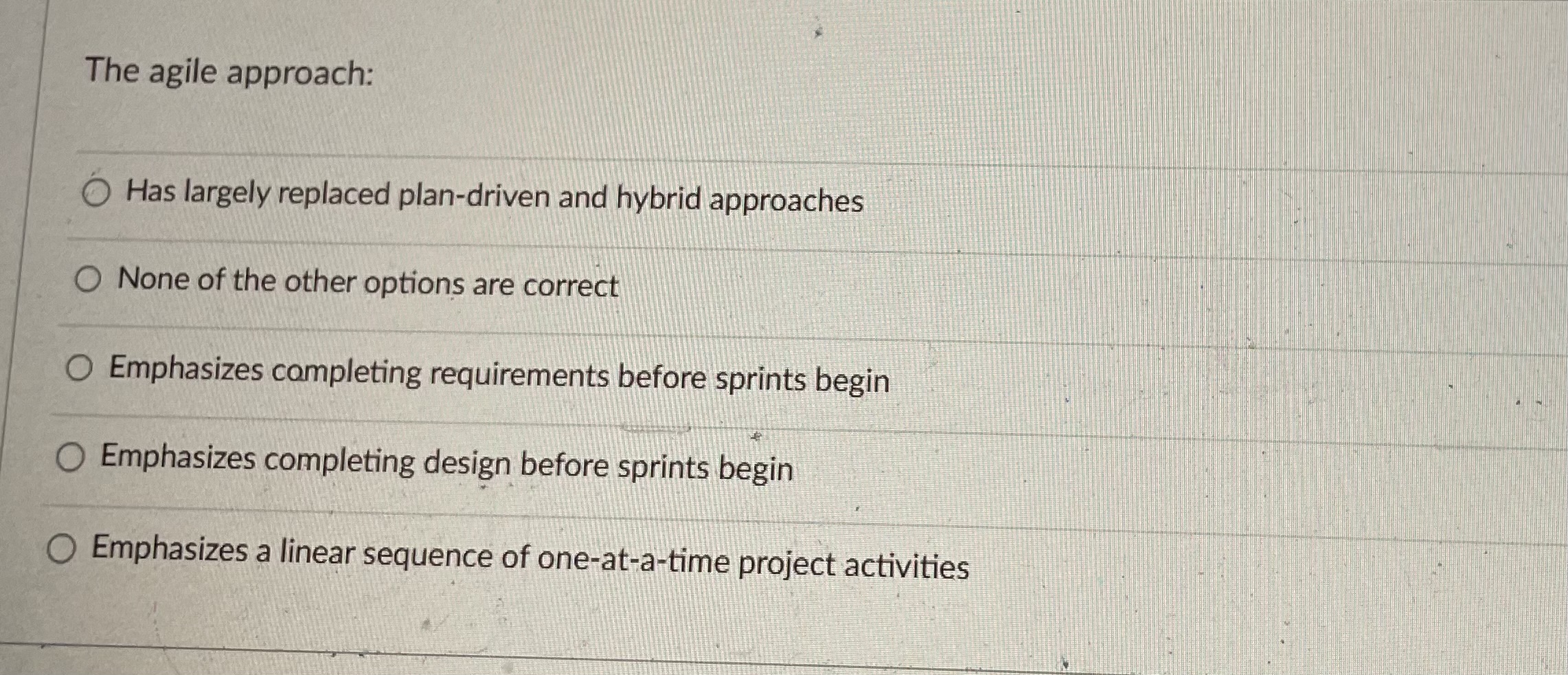 Solved The project vision defines:The agile approach:Has | Chegg.com