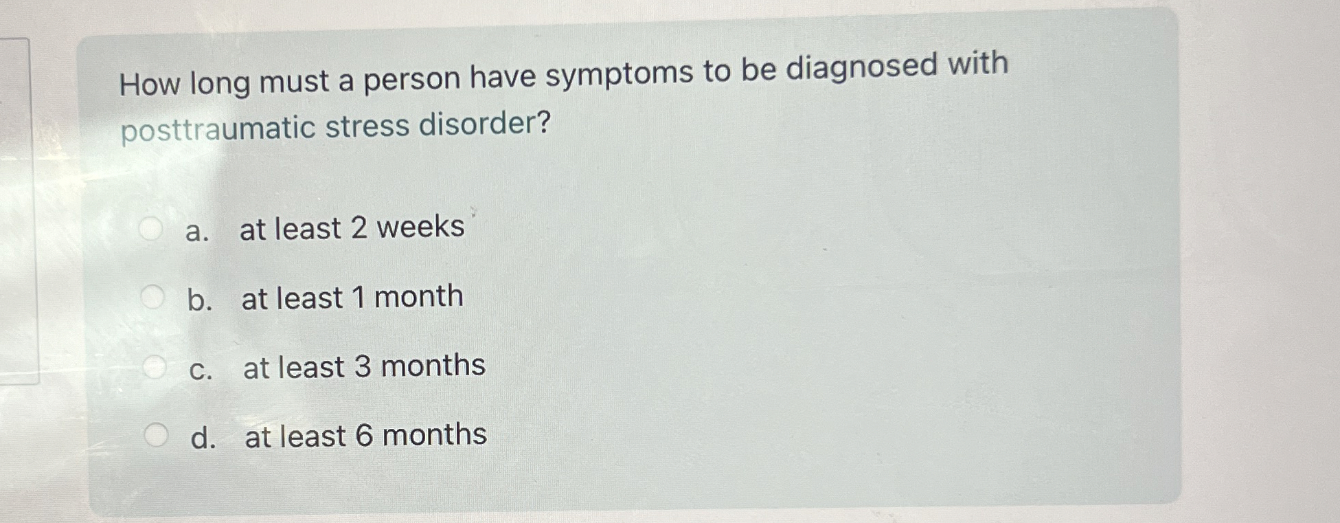 Solved How long must a person have symptoms to be diagnosed | Chegg.com