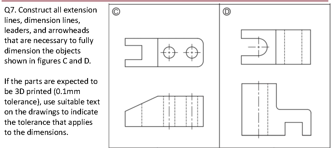 Solved Q7. ﻿Construct all extensionlines, dimension | Chegg.com