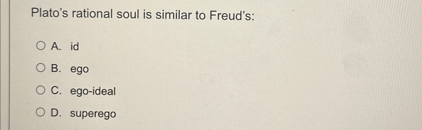 Solved Plato's rational soul is similar to Freud's:A. ﻿idB. | Chegg.com
