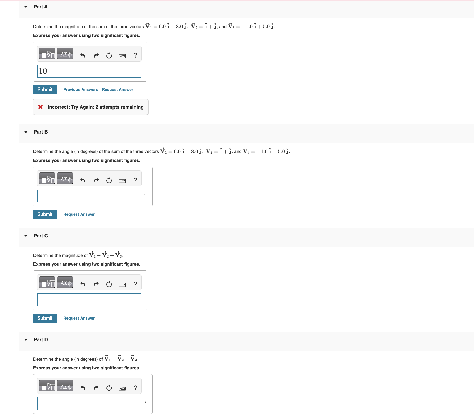 Solved Part ADetermine the magnitude of the sum of the three | Chegg.com