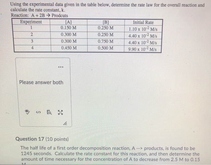 Solved Using the experimental data given in the table below, | Chegg.com