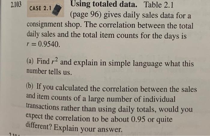 Solved Using totaled data. Table 2.1 (page 96) gives daily | Chegg.com