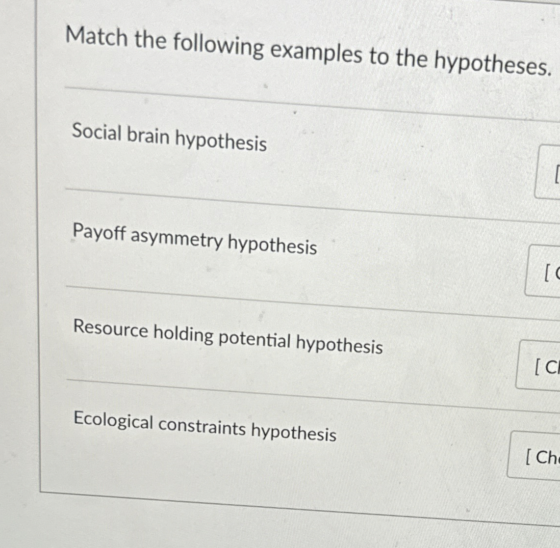 Solved Match the following examples to the hypotheses.Social | Chegg.com