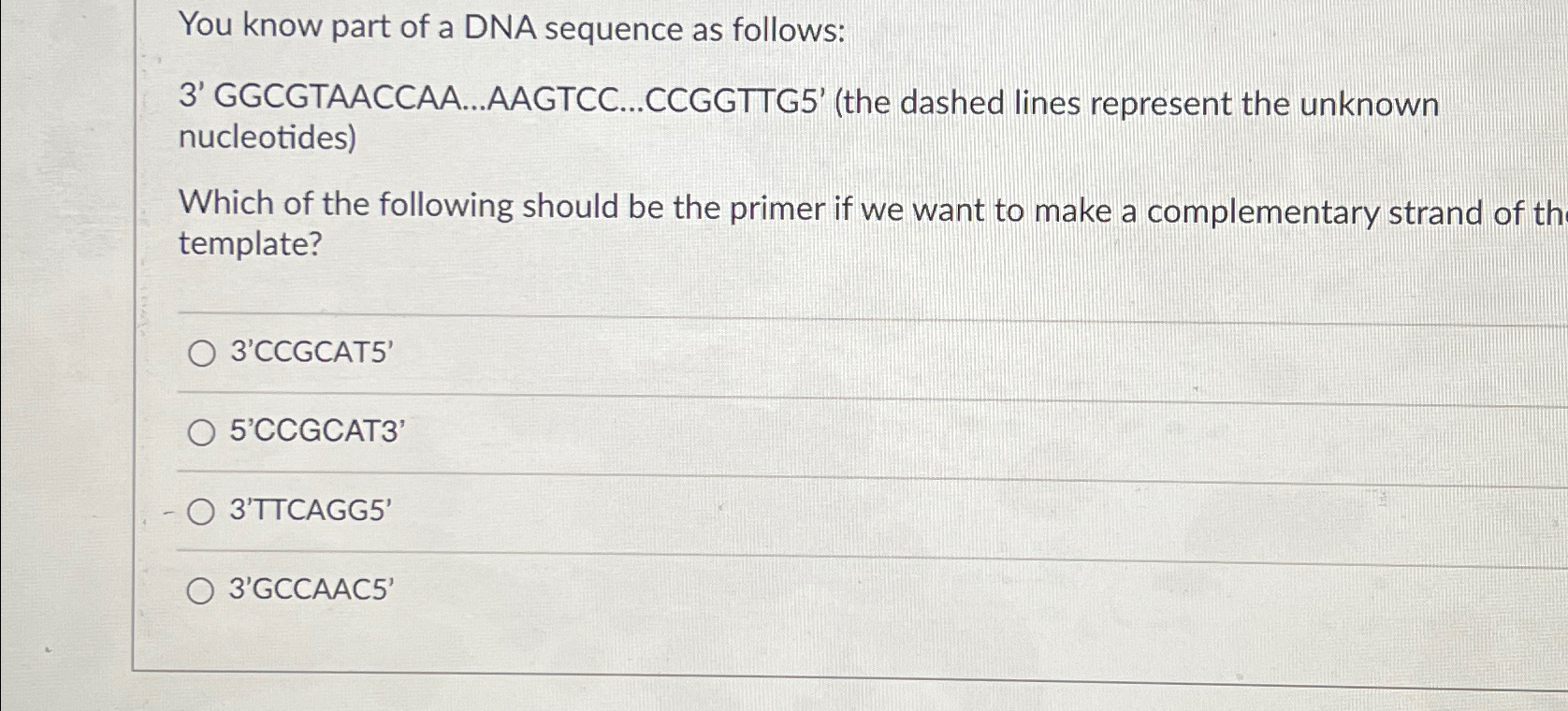 Solved You know part of a DNA sequence as follows:3' | Chegg.com