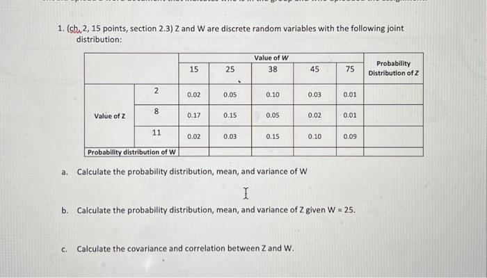 Solved 1. (sh, 2,15 points, section 2.3 ) Z and W are | Chegg.com