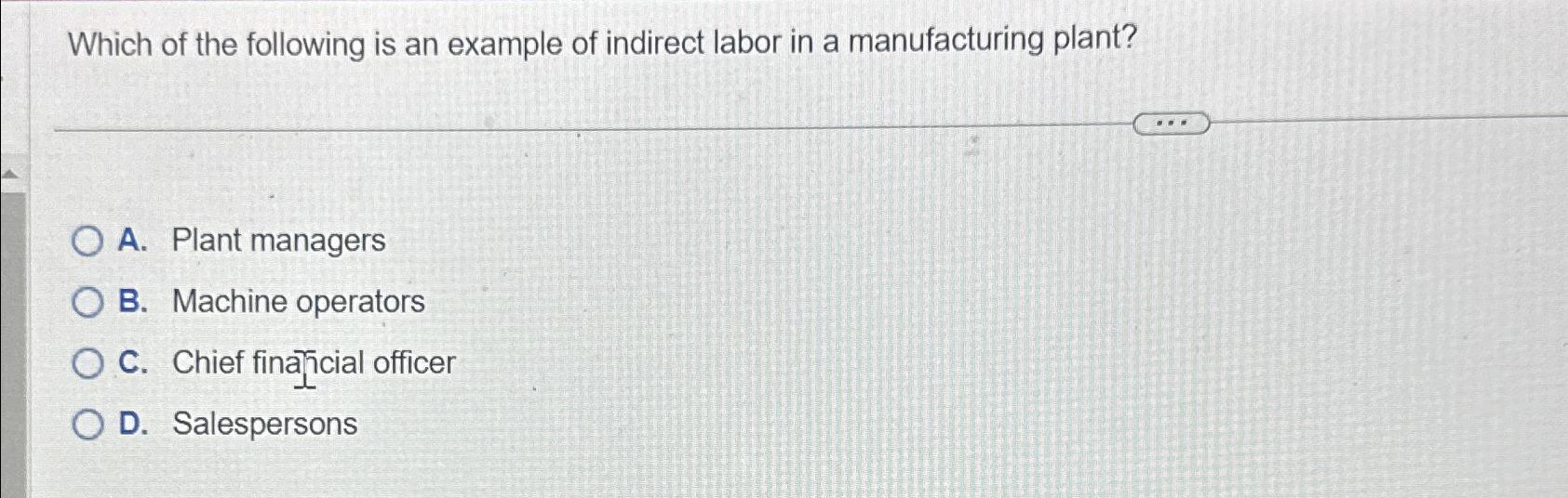 Solved Which of the following is an example of indirect | Chegg.com
