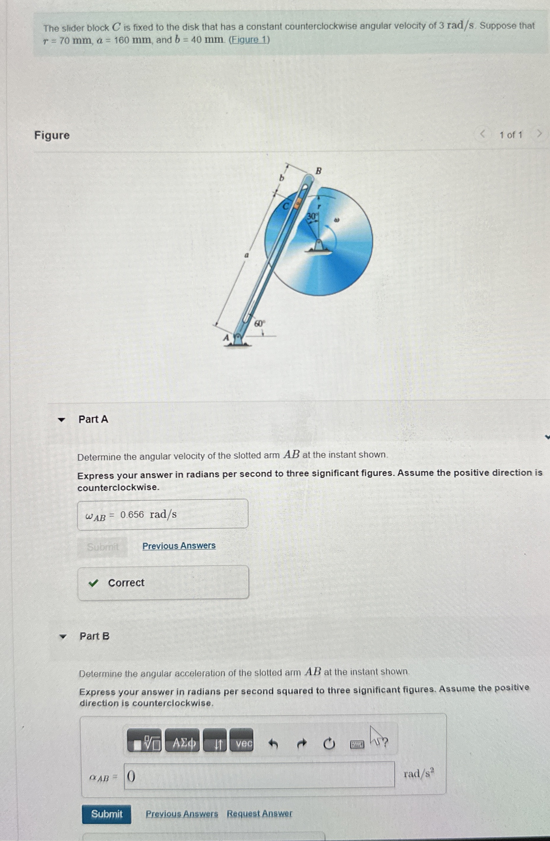 Solved The slider block C ﻿is fixed to the disk that has a | Chegg.com