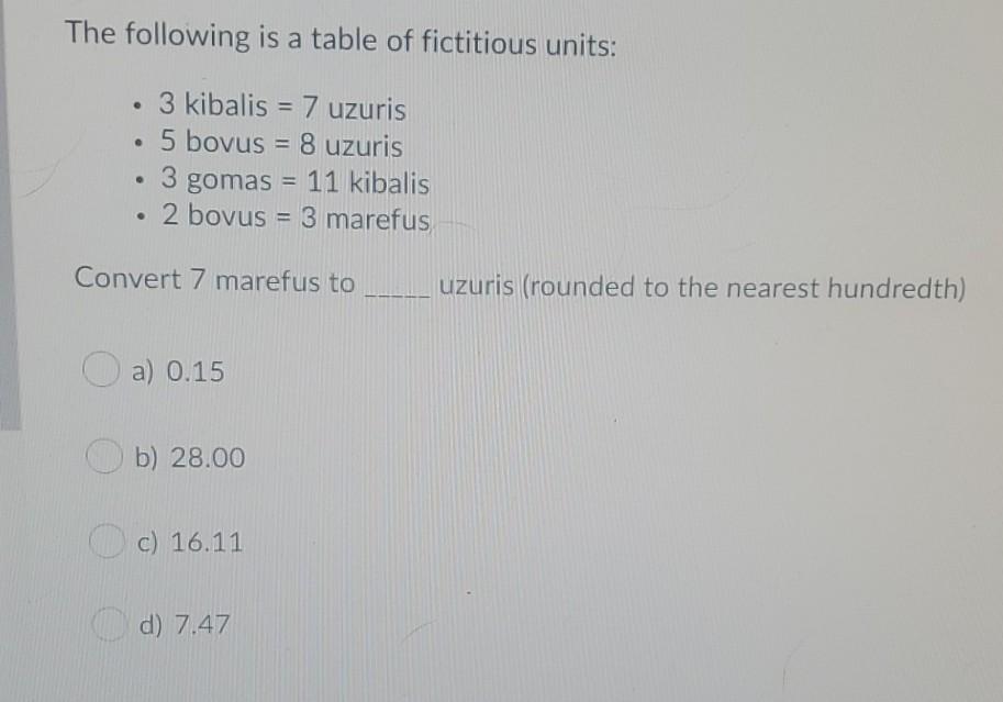 Solved The following is a table of fictitious units: • 3 | Chegg.com