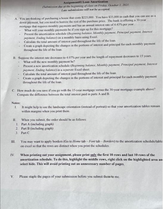 Solved Assignment Loan Amortization (Submission due at the | Chegg.com