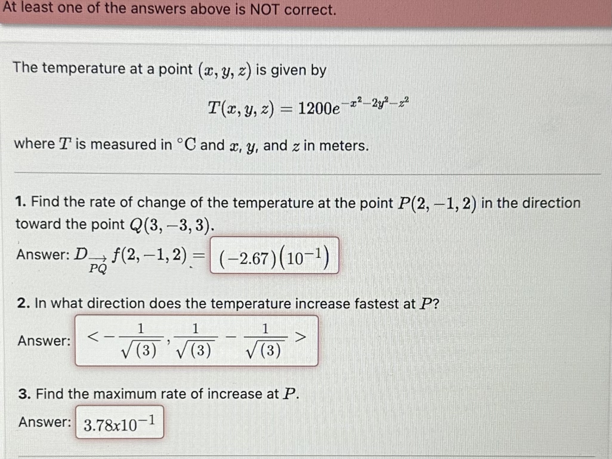 Solved The temperature at a point (x,y,z) ﻿is given | Chegg.com