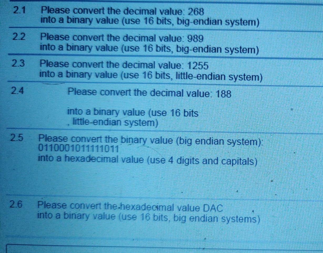 Solved 2.1 2.2. Please convert the decimal value: 268 into a | Chegg.com