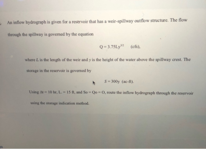 An inflow hydrograph is given for a reservoir that | Chegg.com