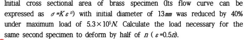 Solved Initial cross sectional area of brass specimen (lts | Chegg.com