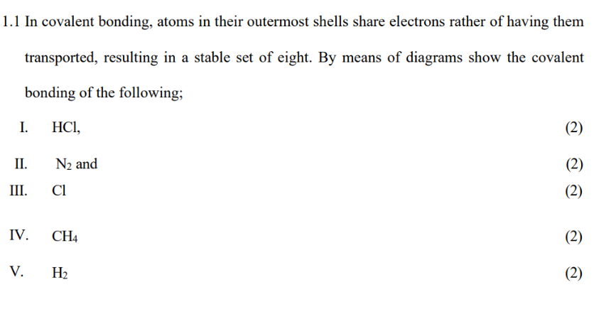 Solved 1.1 ﻿In covalent bonding, atoms in their outermost | Chegg.com