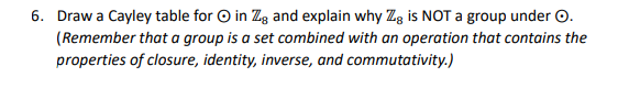 Solved Draw a Cayley table for o. ﻿in Z8 ﻿and explain why Z8 | Chegg.com