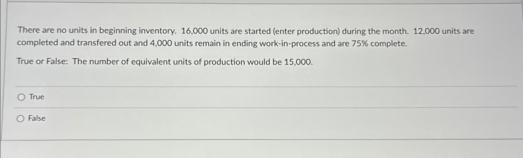 Solved There are no units in beginning inventory. 16,000 | Chegg.com