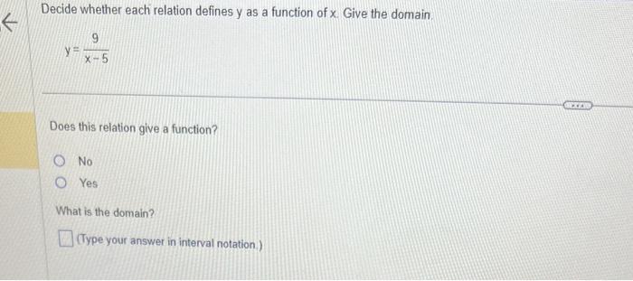 Solved Decide Whether Each Relation Defines Y As A Function