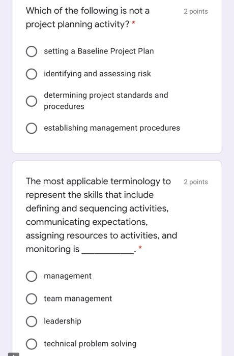 Solved 2 points In which phase of the project management | Chegg.com