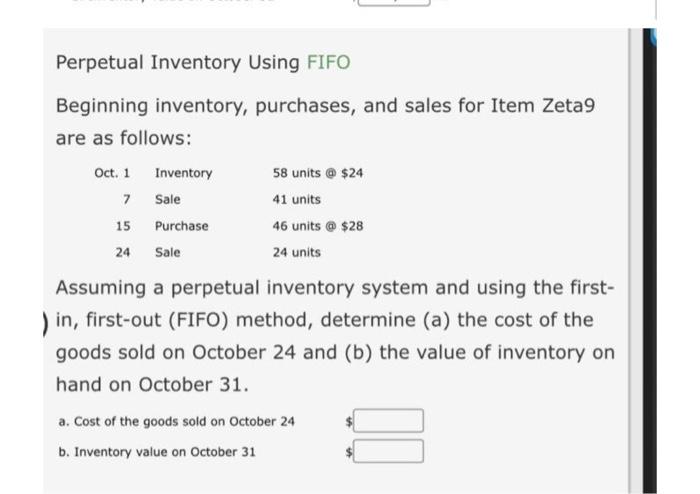 Solved Perpetual Inventory Using FIFO Beginning inventory, | Chegg.com