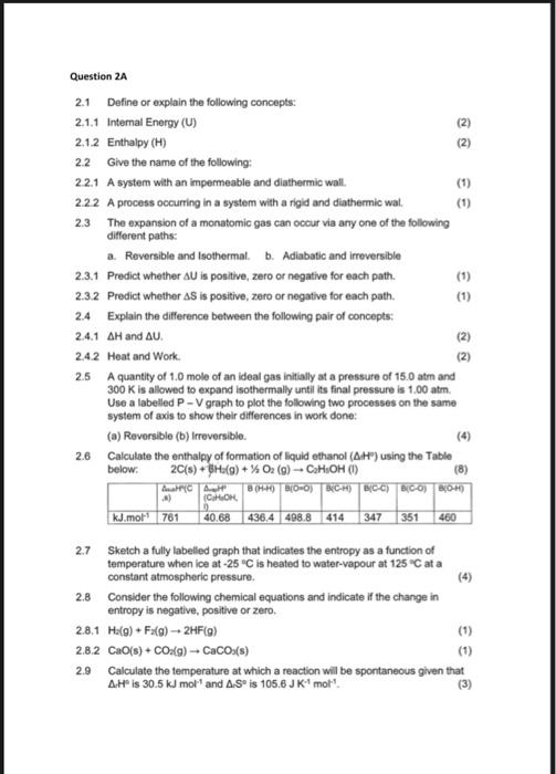 Solved Question 2A 2.1 Define or explain the following | Chegg.com
