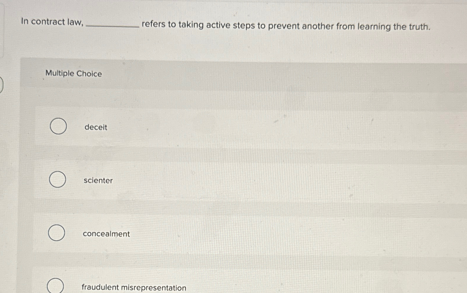 Solved In contract law, refers to taking active steps to | Chegg.com