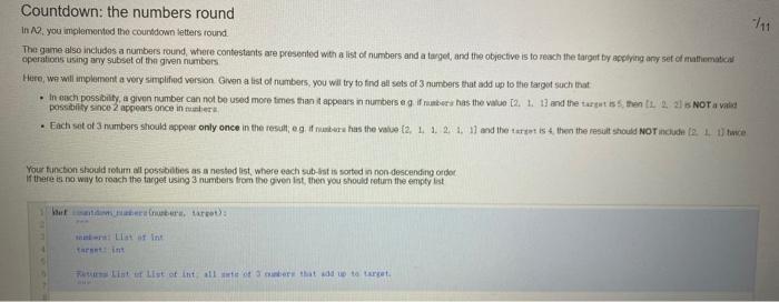 Solved Countdown: the numbers round in you implemented the | Chegg.com