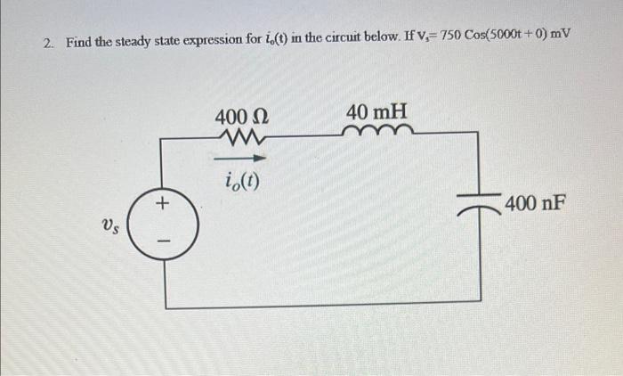 Solved 2. Find the steady state expression for i0(t) in the | Chegg.com
