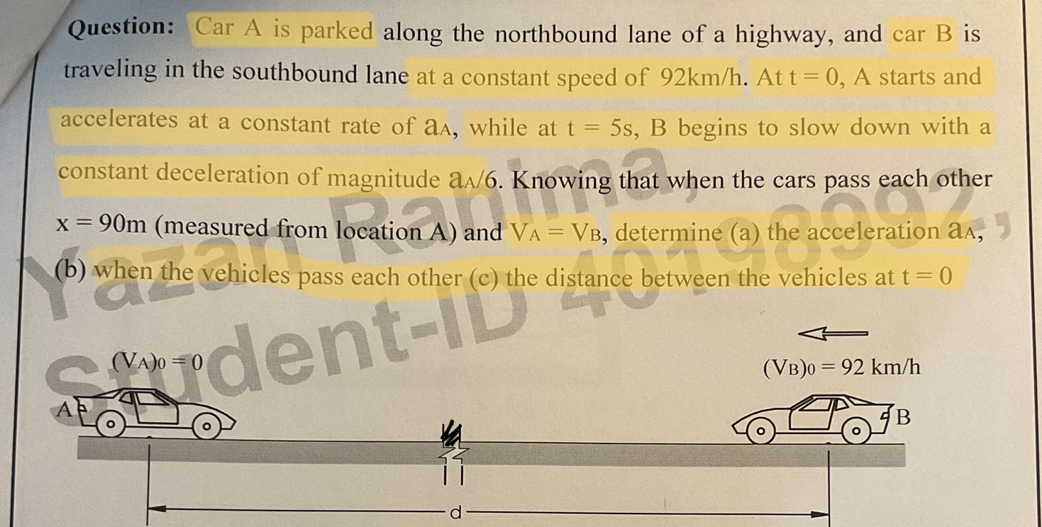 Solved Question: Car A is parked along the northbound lane | Chegg.com