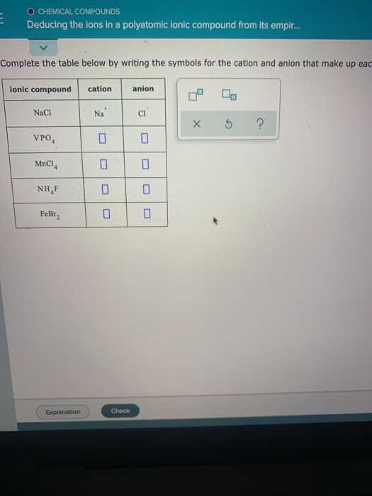 Solved O CHEMICAL COMPOUNDS Deducing the ions in a | Chegg.com