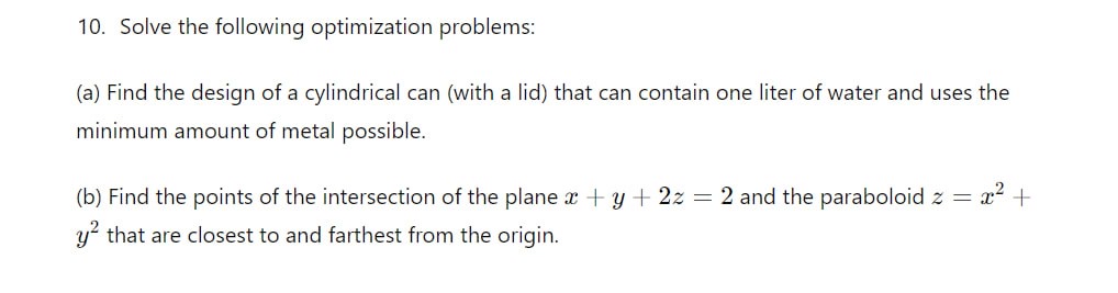 Solved Solve the following optimization problems:(a) ﻿Find | Chegg.com