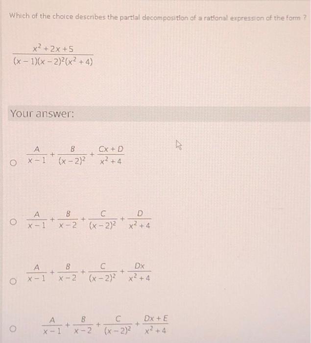 Which of the choice describes the partial | Chegg.com