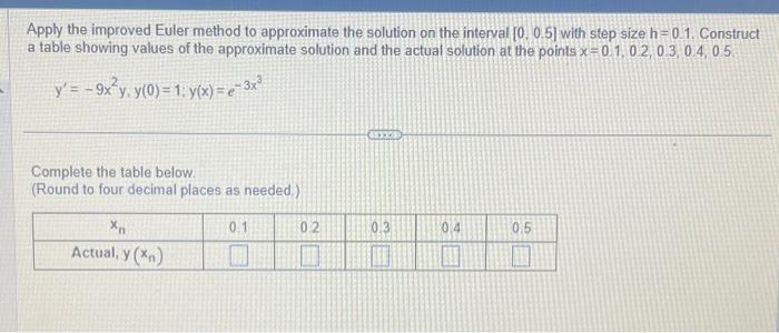 Solved Apply the improved Euler method to approximate the | Chegg.com