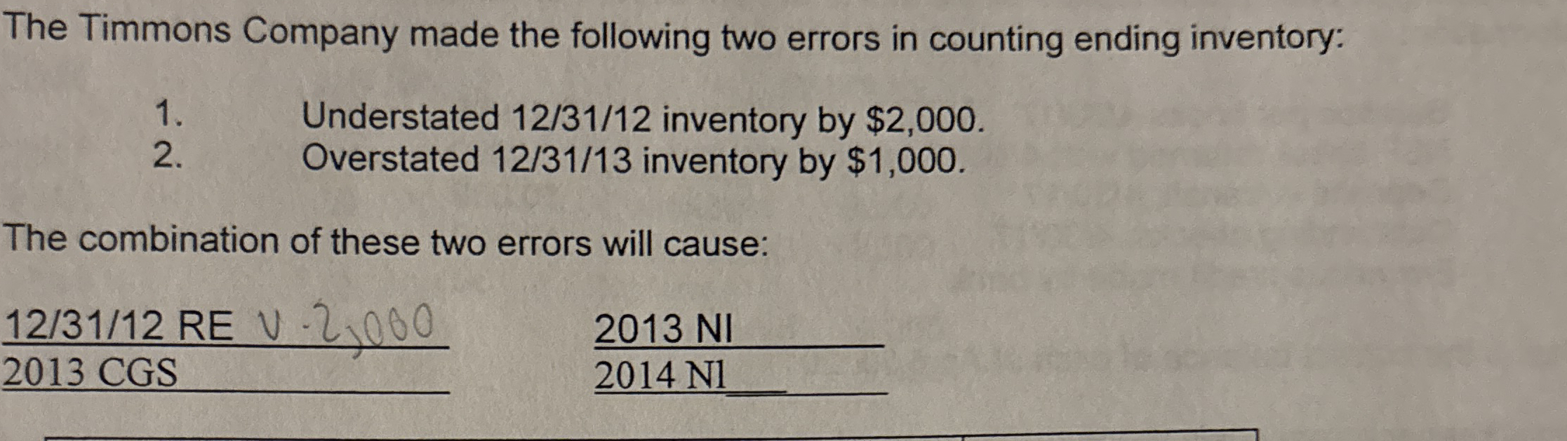 Solved The Timmons Company made the following two errors in | Chegg.com