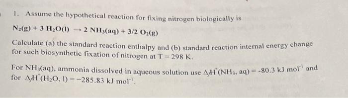 Solved 1. Assume the hypothetical reaction for fixing | Chegg.com