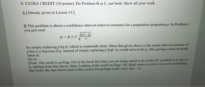 Solved 8. EXTRA CREDIT (10 points): Do Problem B or C, not | Chegg.com