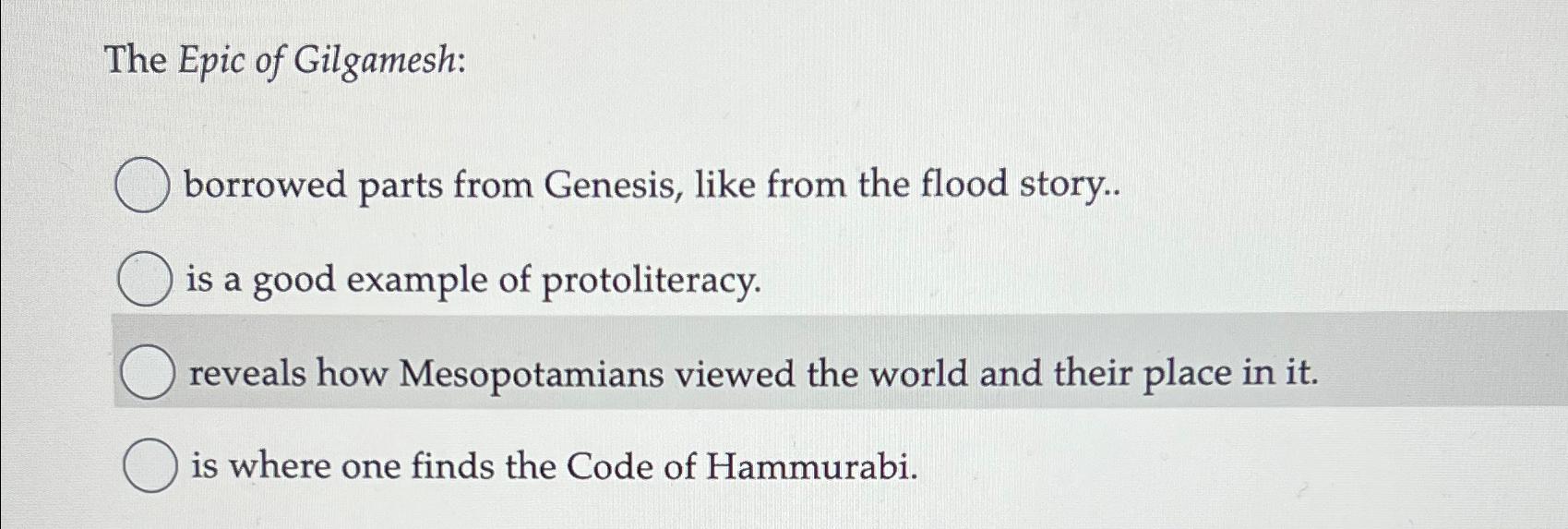 Solved The Epic of Gilgamesh:borrowed parts from Genesis, | Chegg.com