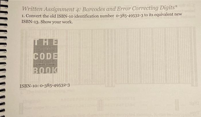 Solved Written Assignment 4: Barcodes and Error Correcting | Chegg.com