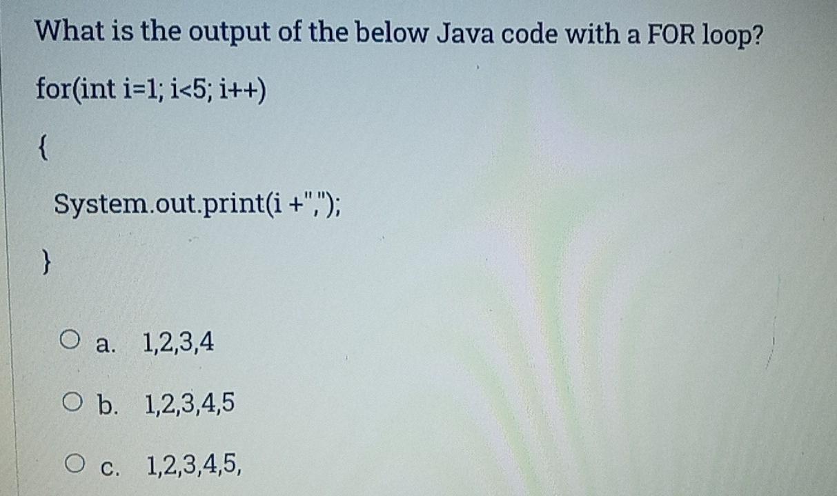 Solved пса, while(a>0) { System.out.print(a + " "); a--; } O | Chegg.com